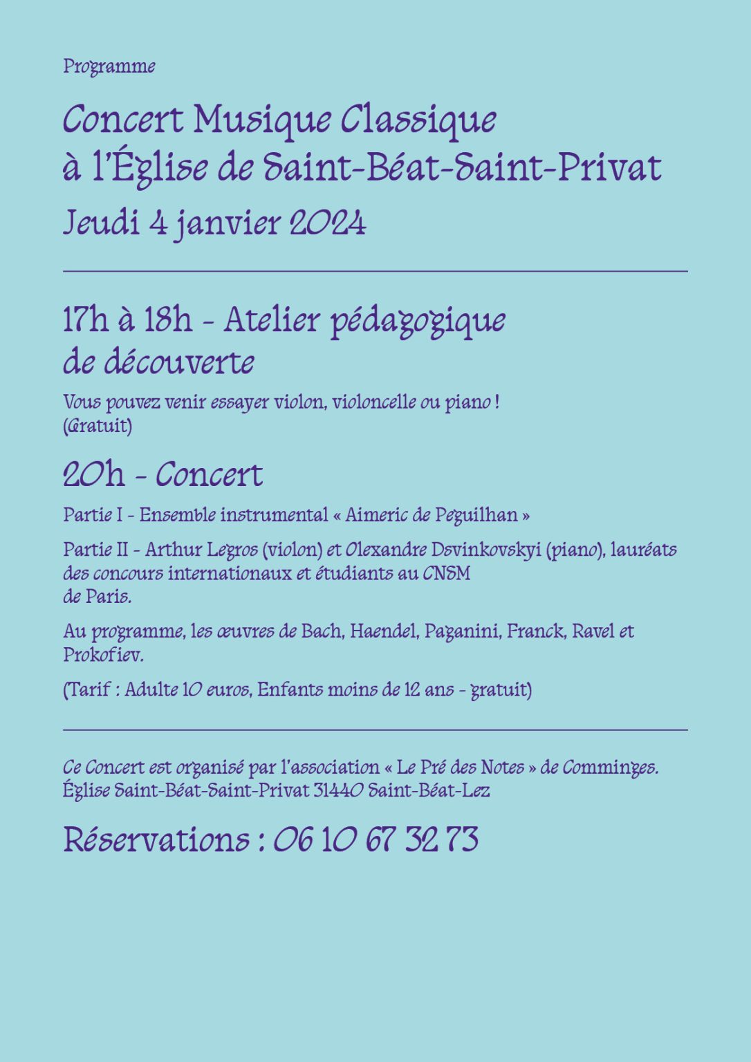 CONCERT MUSIQUE CLASSIQUE PROGRAMME - Musiques et Ondes - Ecole de ...